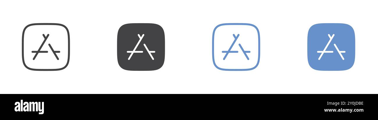 App store icon Flat set in black and white color outline vector mark ...