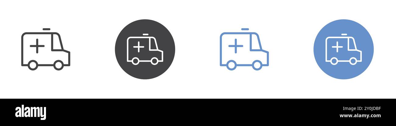 Ambulance icon Flat set in black and white color outline vector mark ...