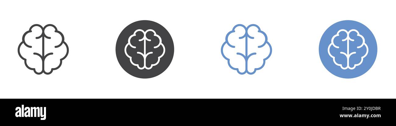 Brain icon Flat set in black and white color outline vector mark Stock ...