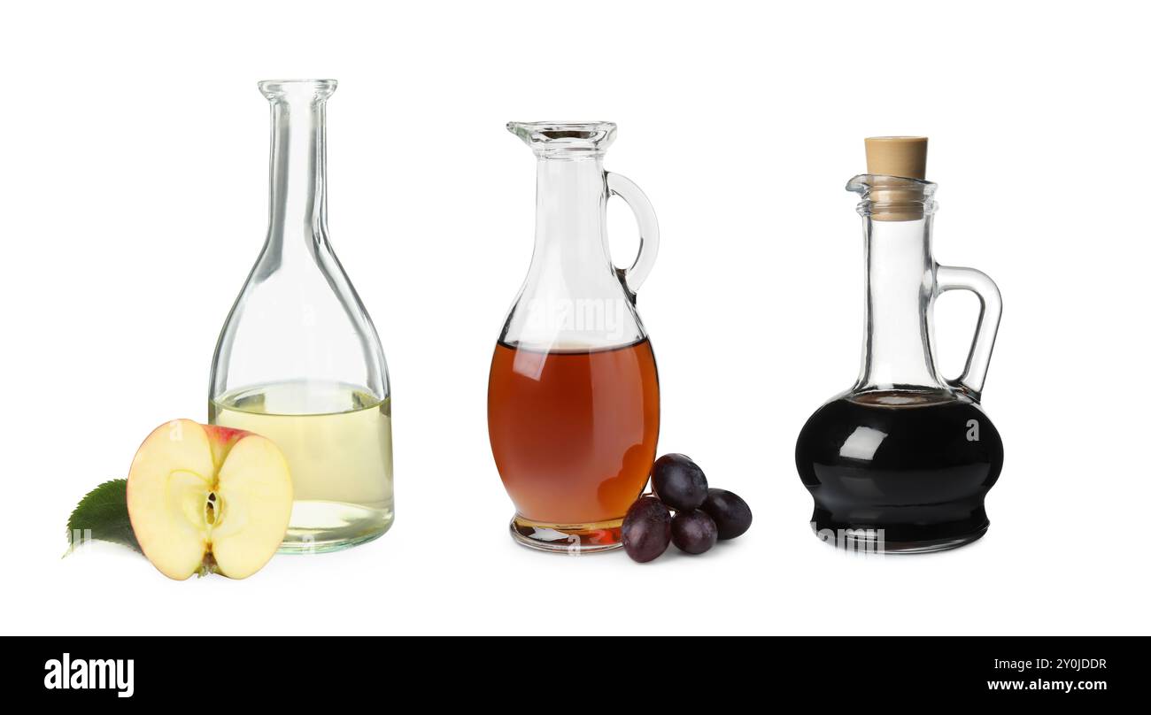 Different types of vinegar isolated on white, set Stock Photo - Alamy