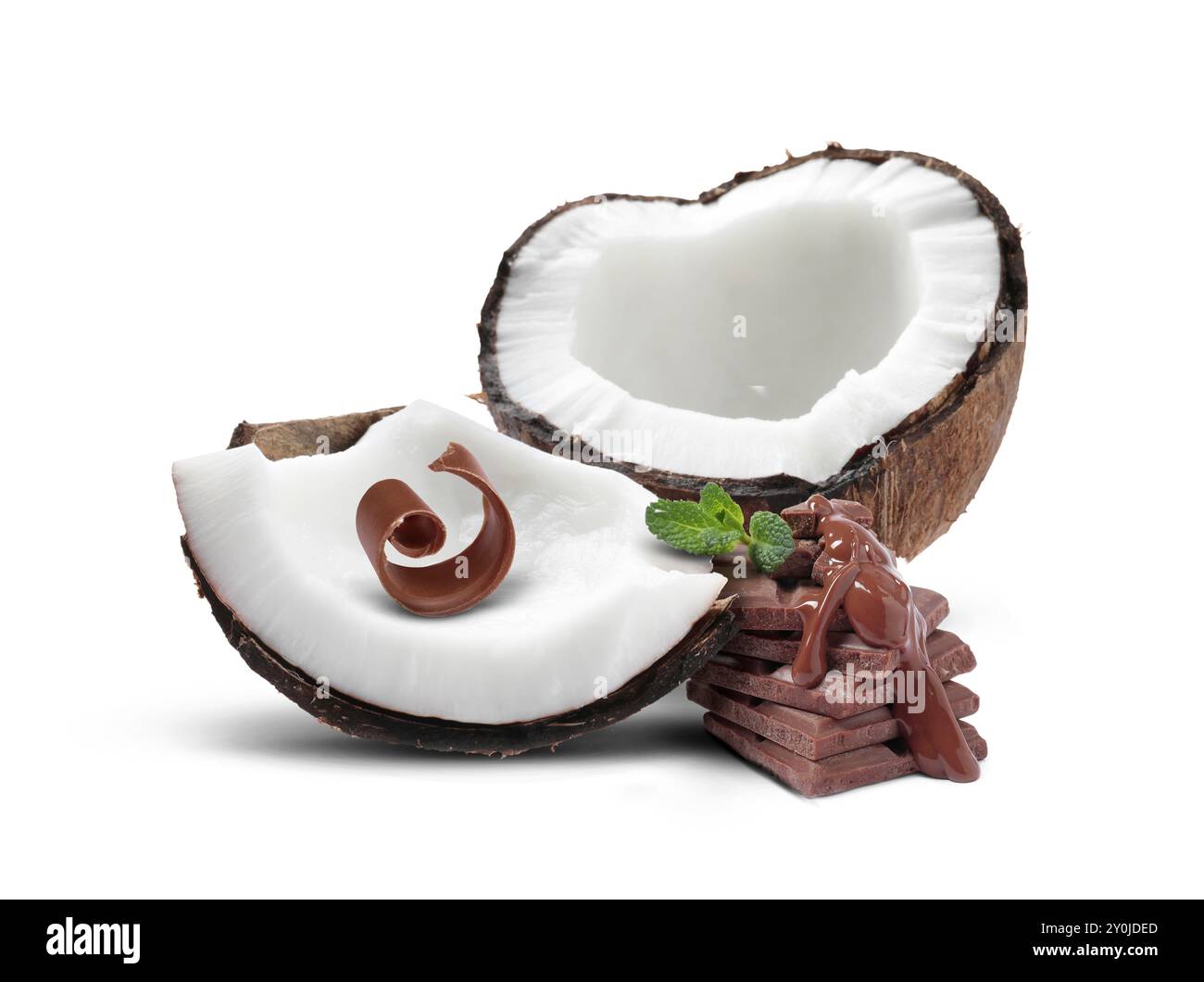 Coconut and sweet chocolate isolated on white Stock Photo - Alamy