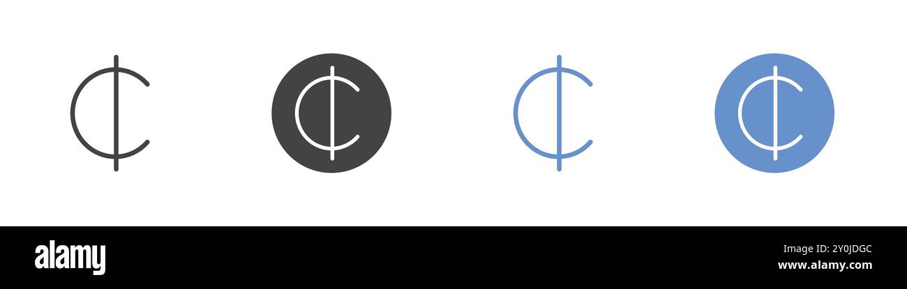 Cedi icon Flat set in black and white color outline vector mark Stock ...