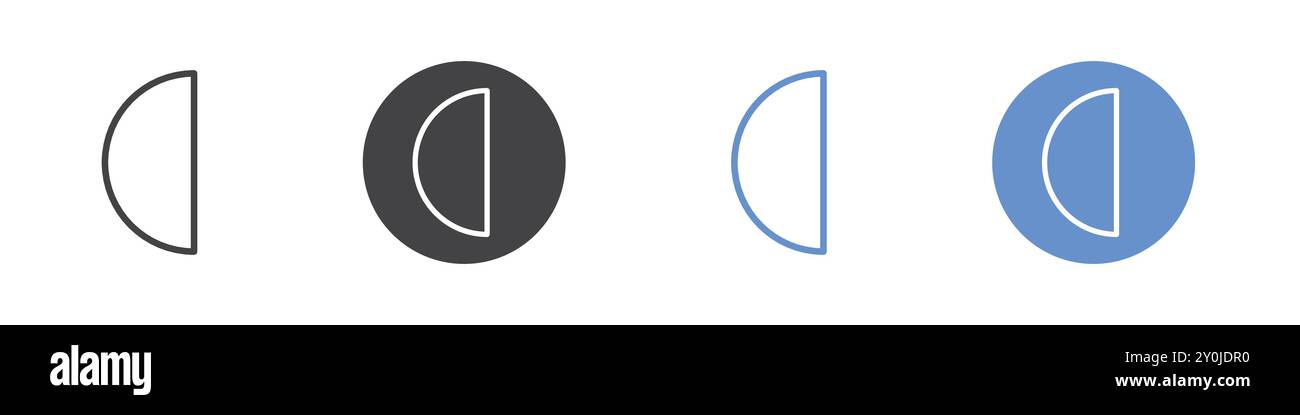 Circle half icon Flat set in black and white color outline vector mark ...