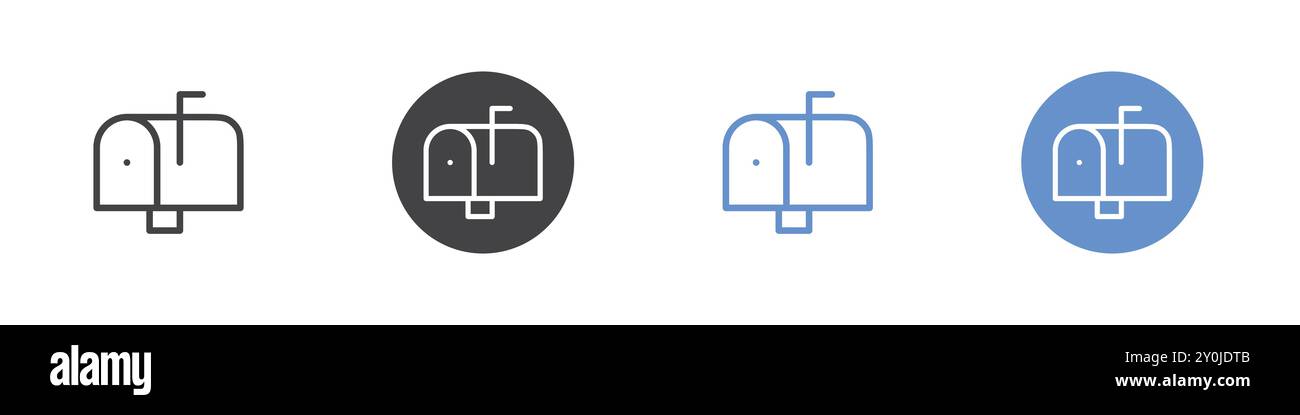 Mailbox icon Flat set in black and white color outline vector mark ...
