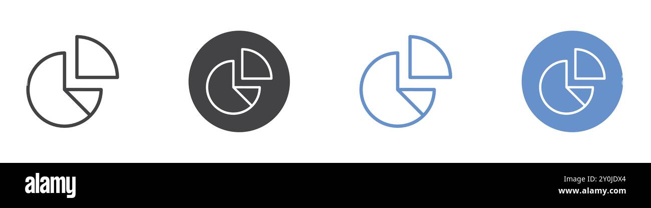Pie chart icon Flat set in black and white color outline vector mark ...