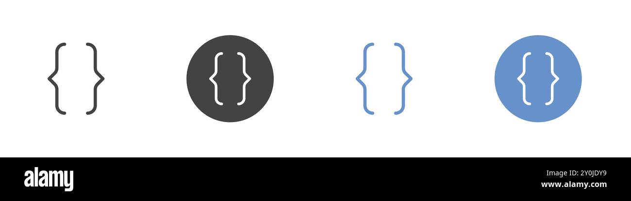 Curly bracket icon Flat set in black and white color outline vector ...