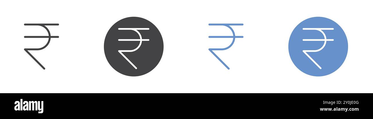 Rupee icon Flat set in black and white color outline vector mark Stock ...