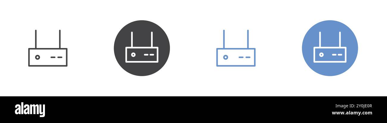 Router icon Flat set in black and white color outline vector mark Stock ...
