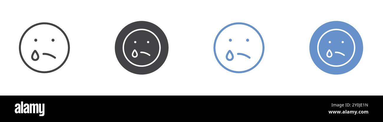 Sad icon Flat set in black and white color outline vector mark Stock ...