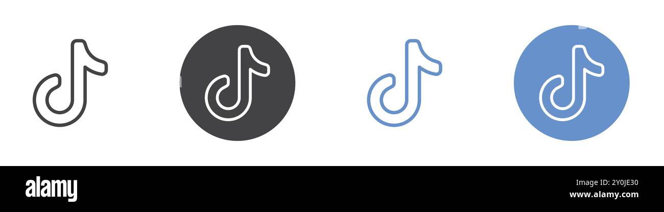 Tiktok icon Flat set in black and white color outline vector mark Stock ...