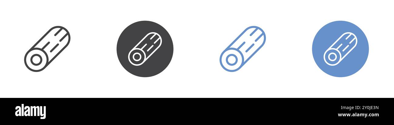 Wood log icon Flat set in black and white color outline vector mark ...