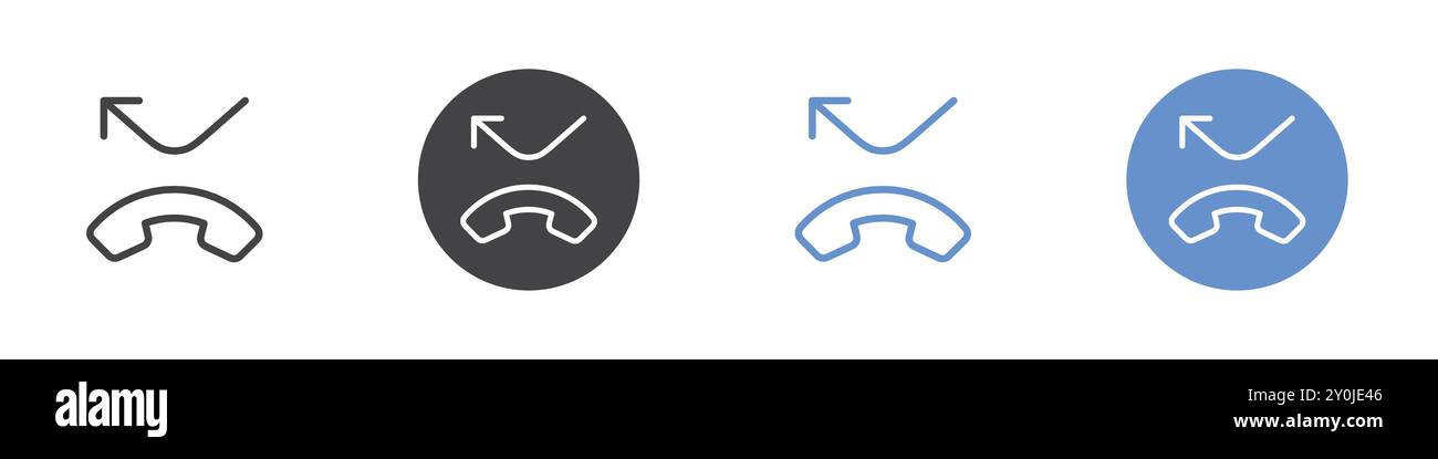 Missed call icon Flat set in black and white color outline vector mark ...