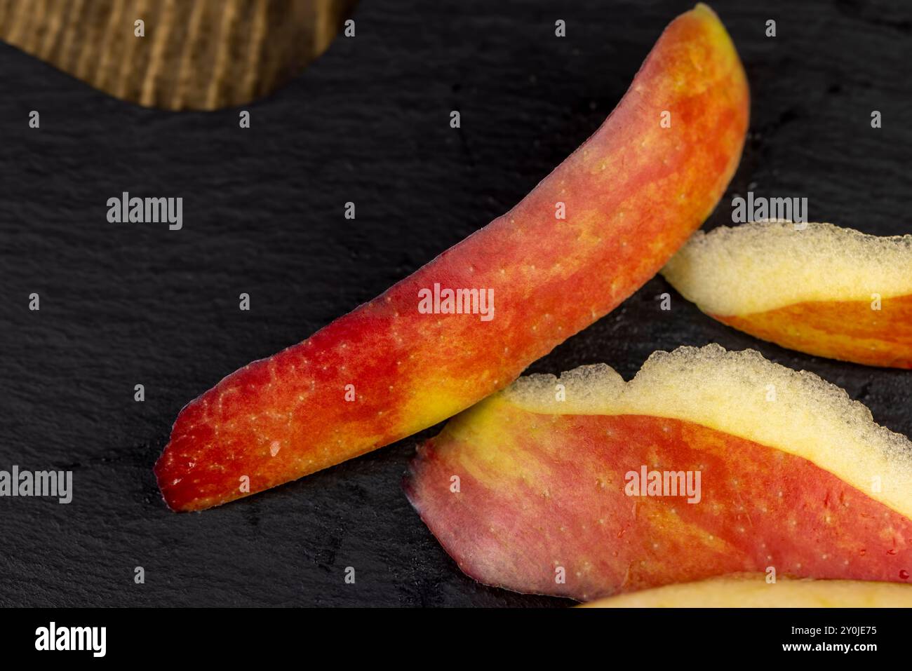 the flaccid peel of a peeled apple on the table, the peel of peeled ...