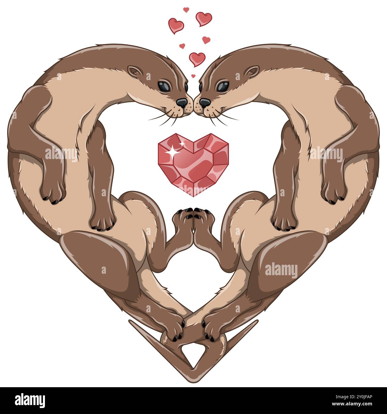 Vector design of Couple of otters in the shape of a heart, symbol of Valentine's Day with ...