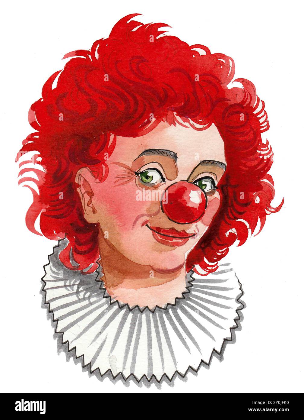 Clown face. Hand drawn ink and watercolour illustration Stock Photo - Alamy