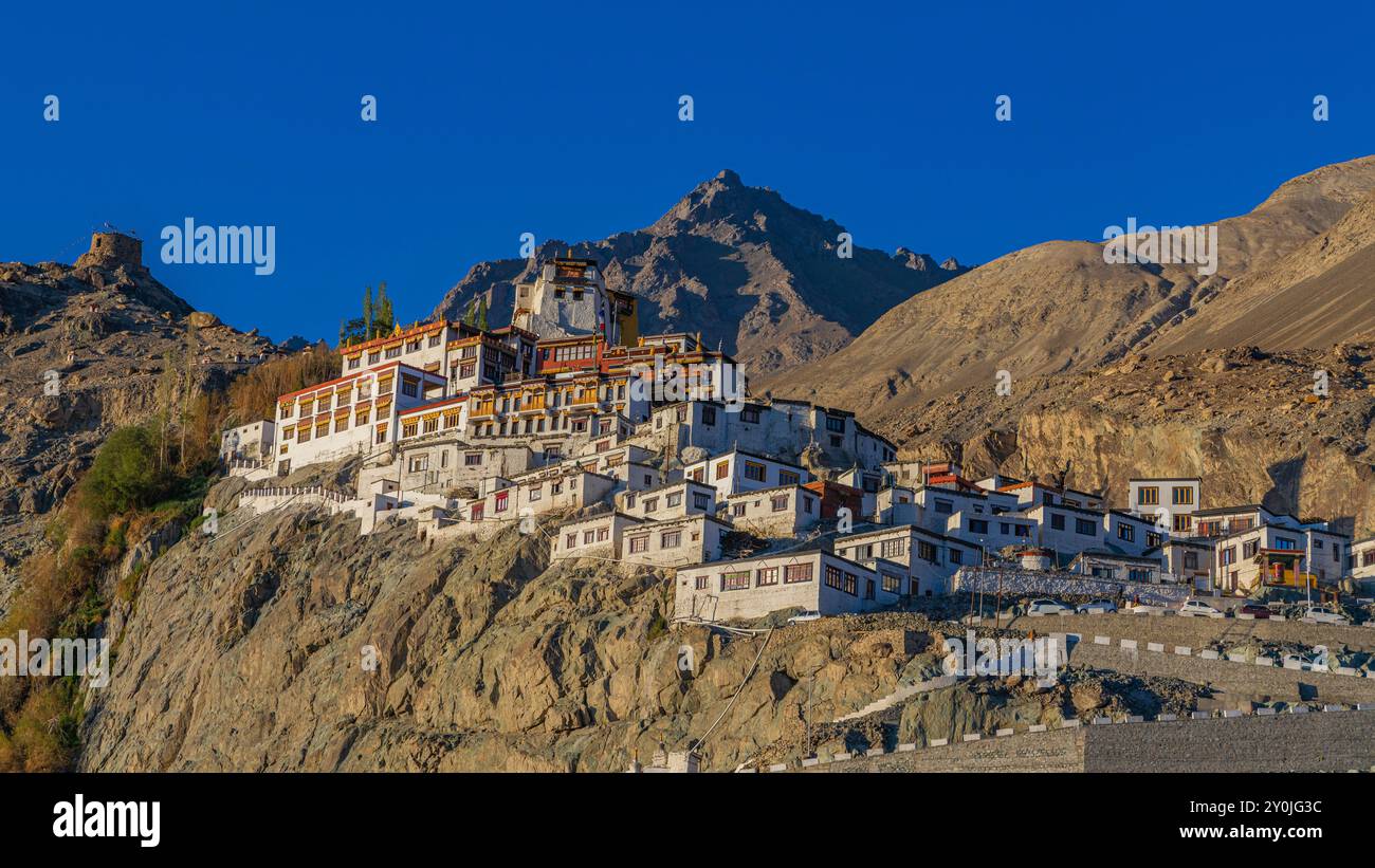 Early morning sun rays falling on Diskit Gompa in Nubra valley, Ladakh ...