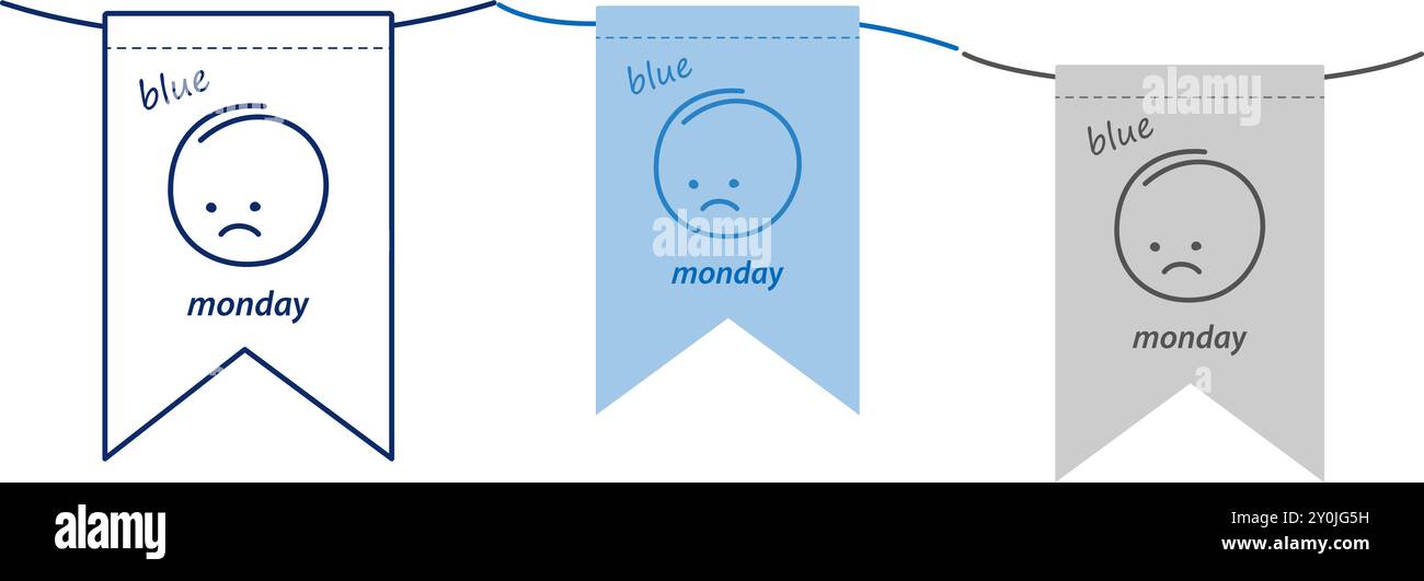 Pennant on a rope with sad emoticon Outline, monochrome and grayscale ...