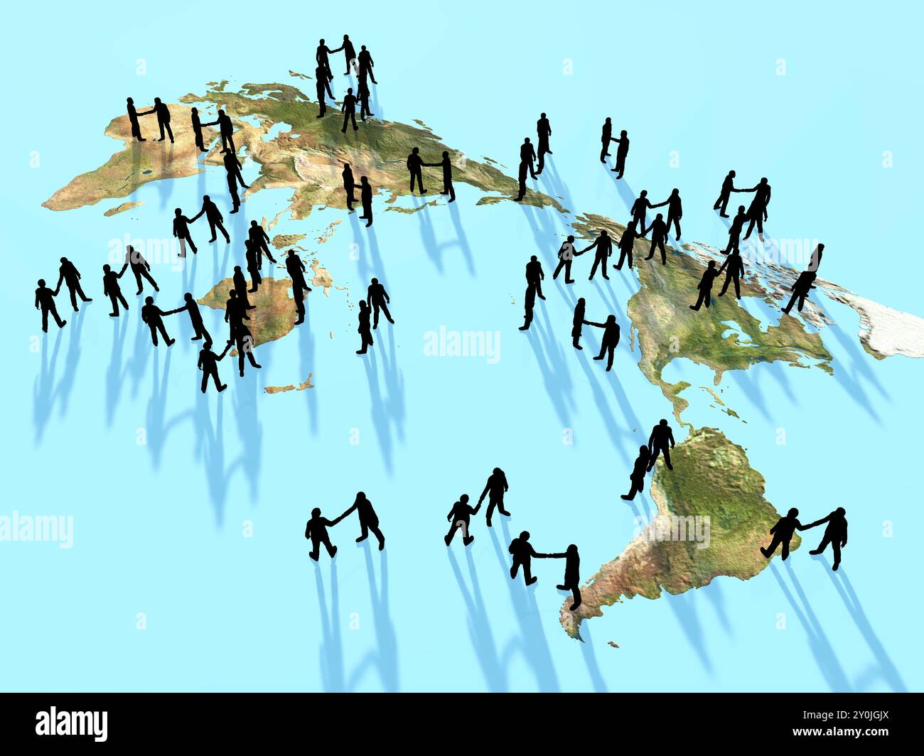 group shaking hands on world map Stock Photo - Alamy