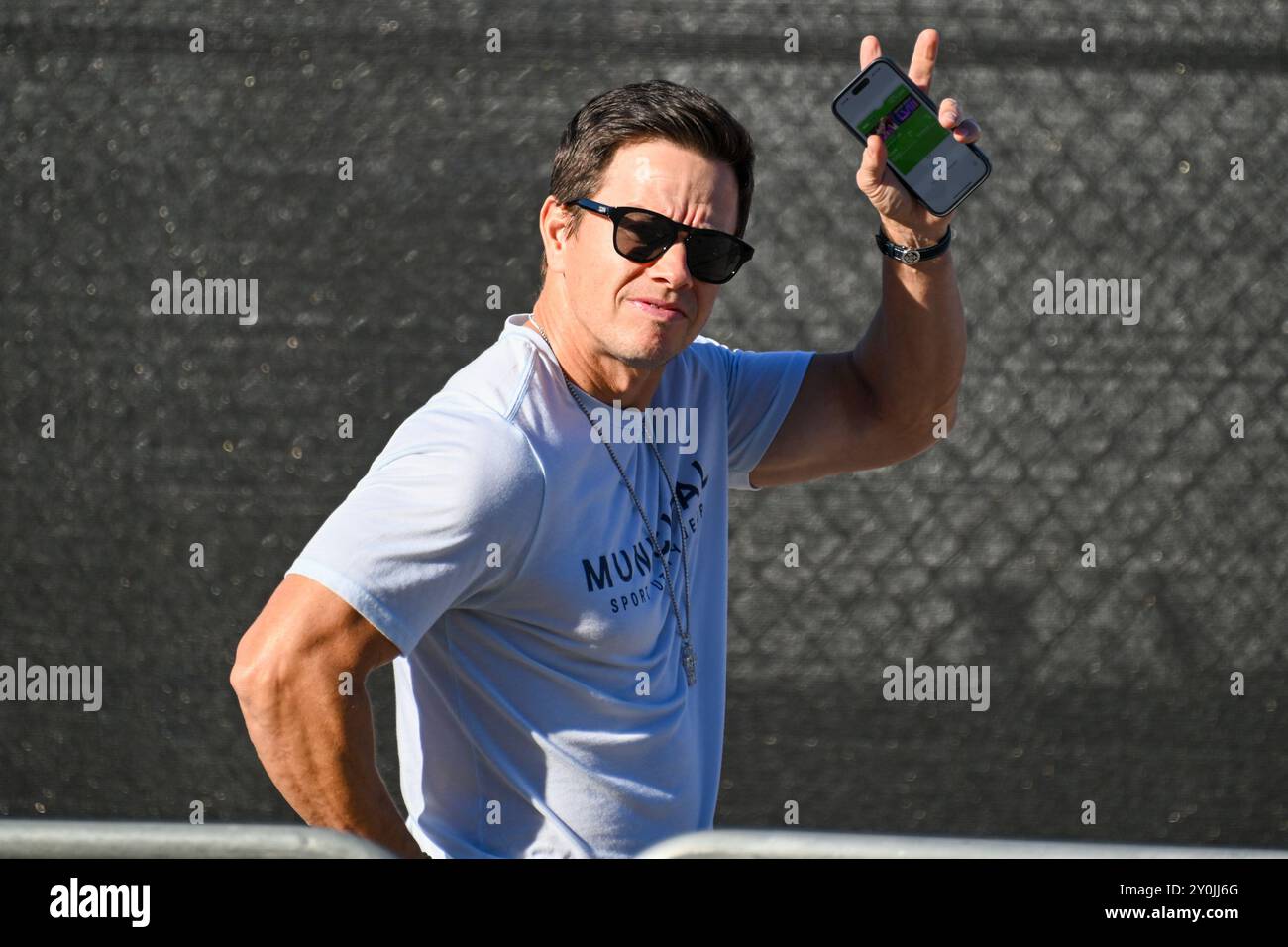 American actor Mark Whalberg arrives prior to Super Bowl LVIII, Sunday ...