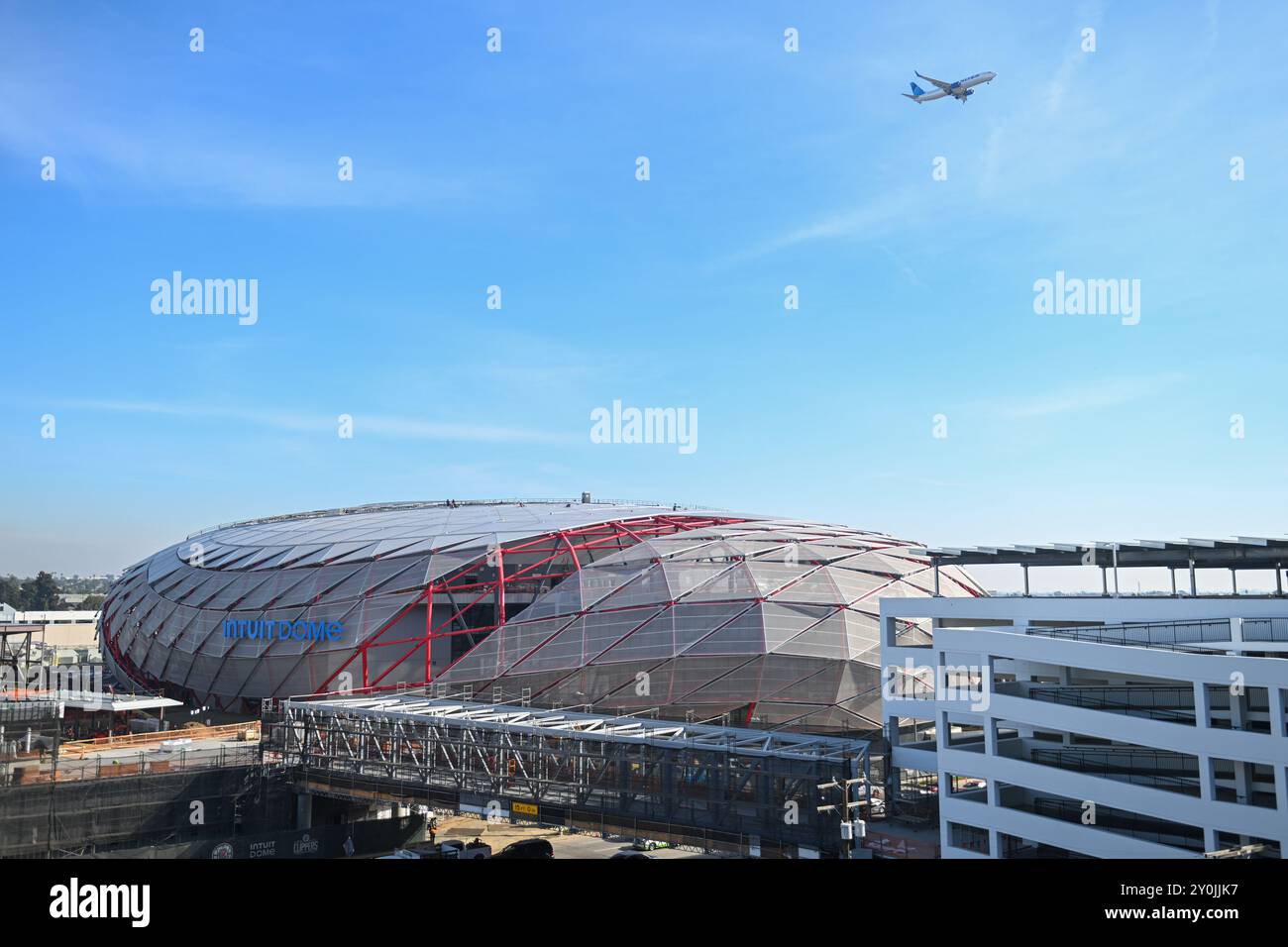 General overall view of Intuit Dome construction after a press ...