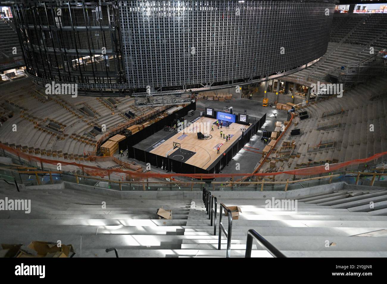 General overall view of Intuit Dome construction after a press ...