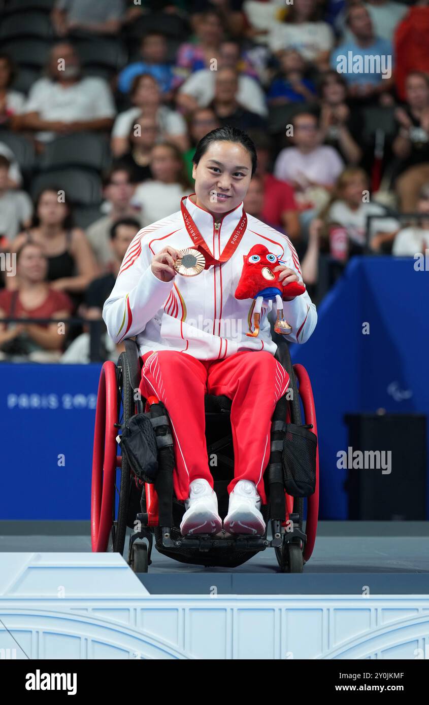 Paris, France. 2nd Sep, 2024. Bronze medalist Cheng Jiao of China ...