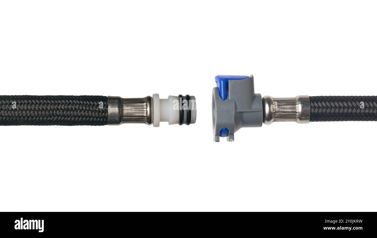 close-up of quick disconnect couplings isolated white background ...