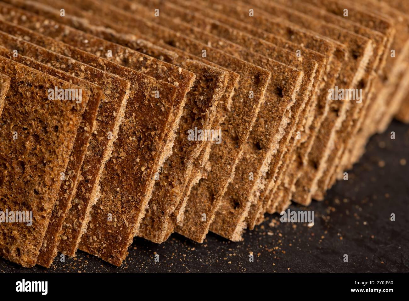 Thin crispy rye flour bread with bran, baked from rye flour hard and ...