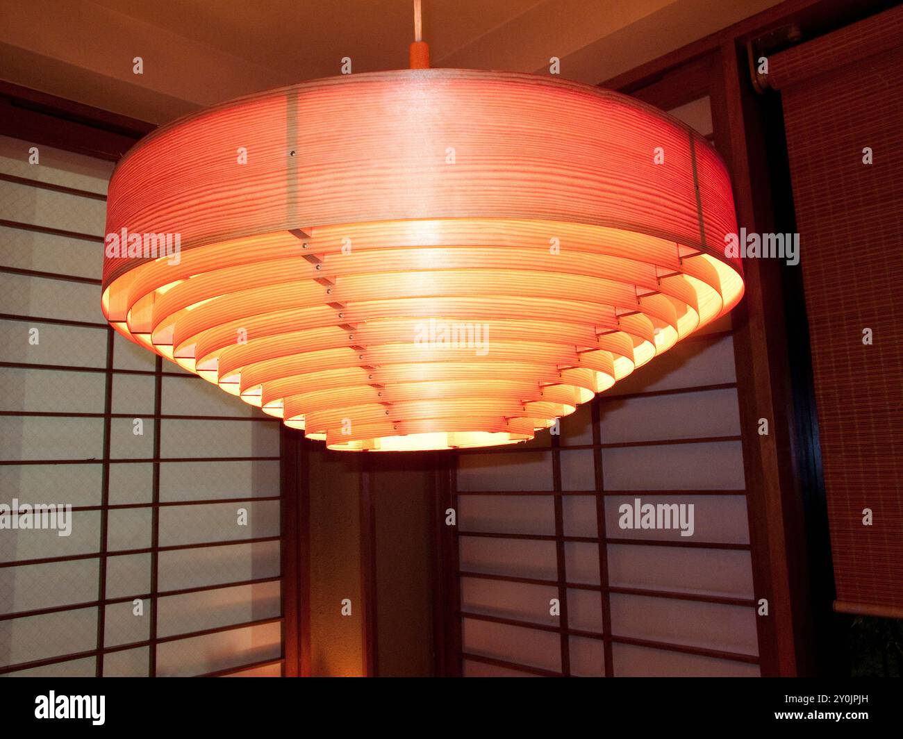 Wooden Japanese style light fixture Stock Photo - Alamy