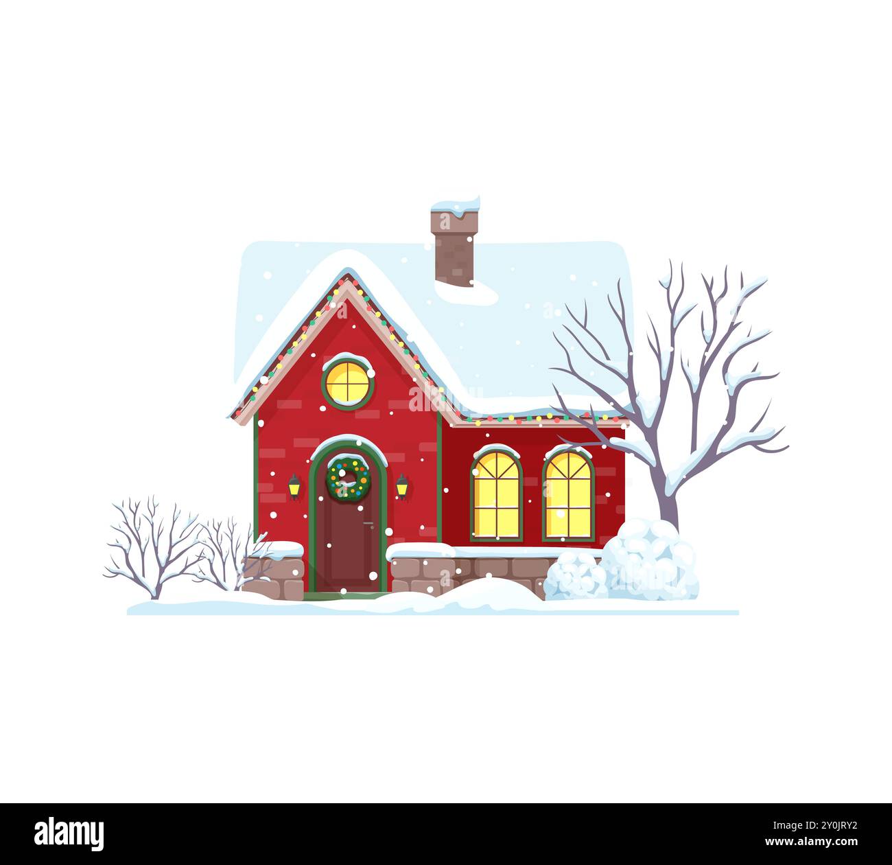 Vintage small town snow illustration Cut Out Stock Images & Pictures ...