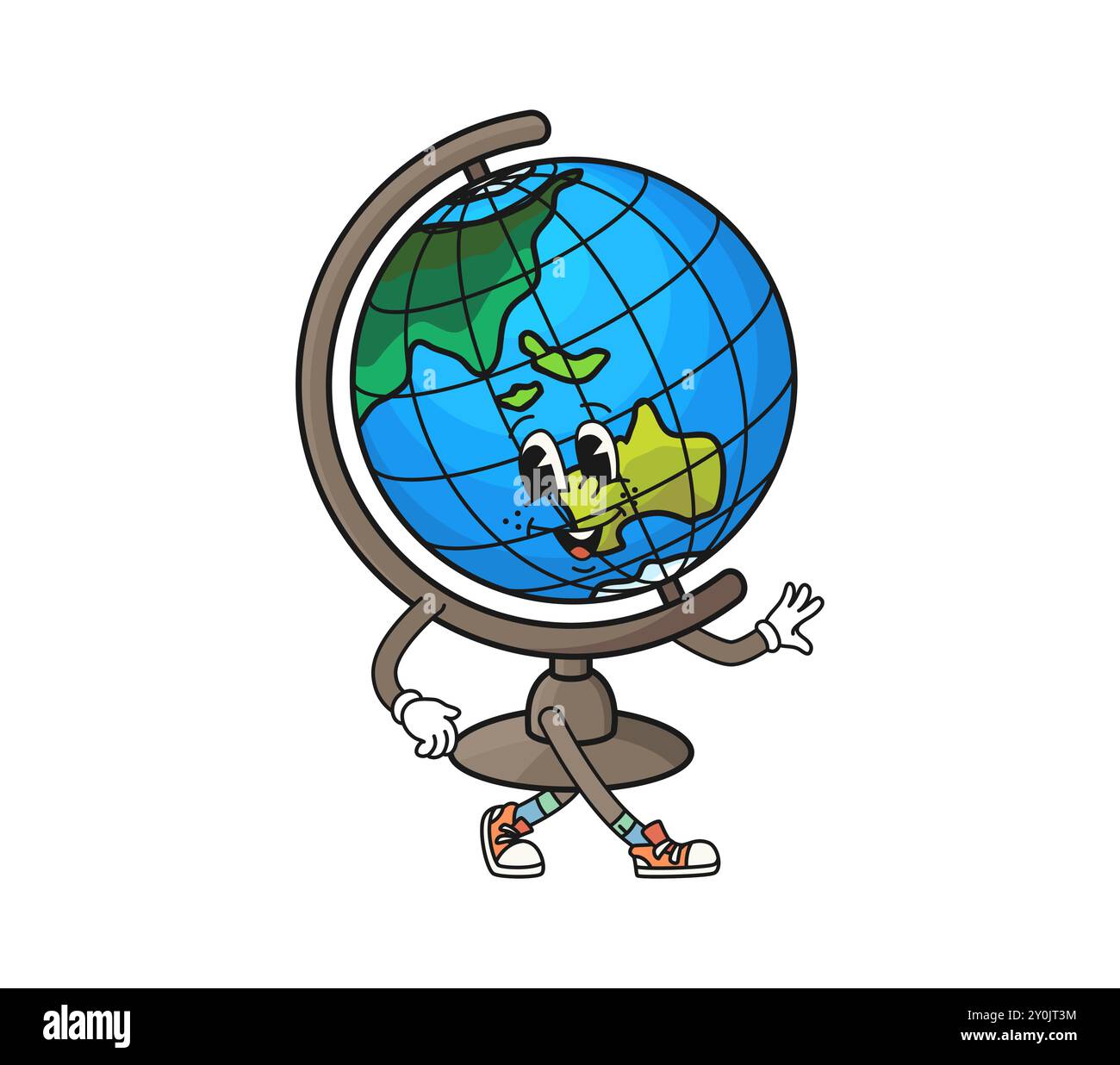 Cartoon groovy school globe character. Isolated vector earth planet ...