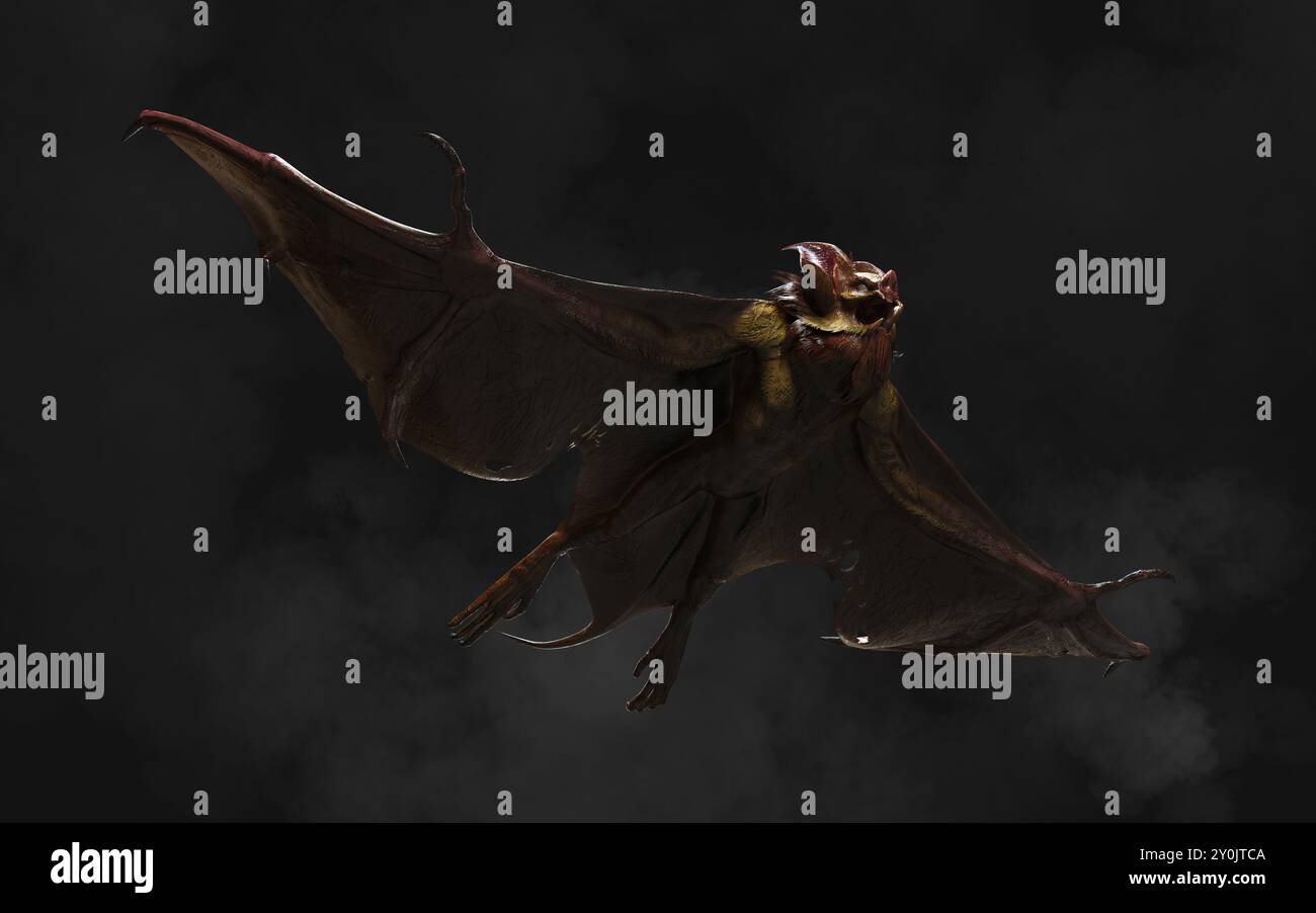3d Illustration of Flying Vampire bat isolated on dark background with ...