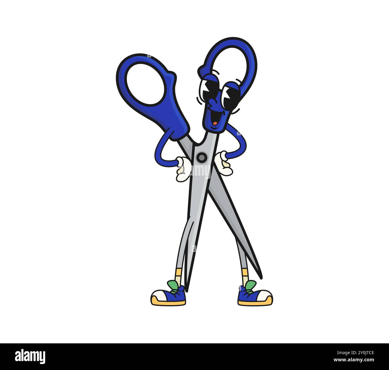 Cartoon groovy scissors school character exudes retro vibes with ...