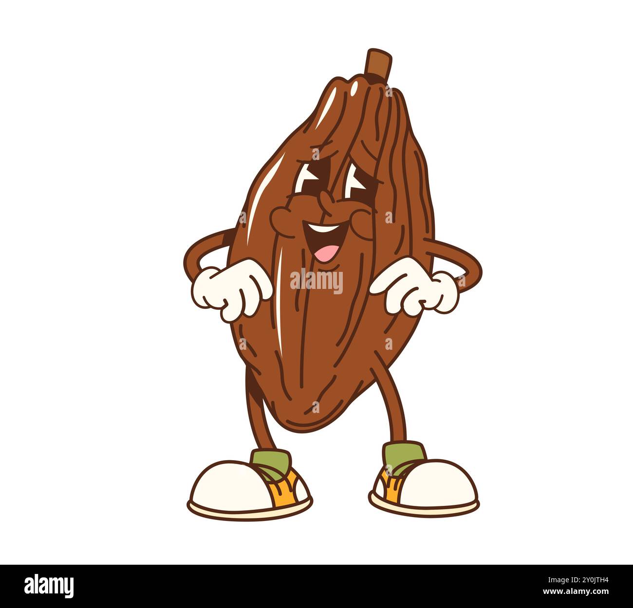 Cartoon groovy cocoa bean character. Isolated vector playful, healthy ...