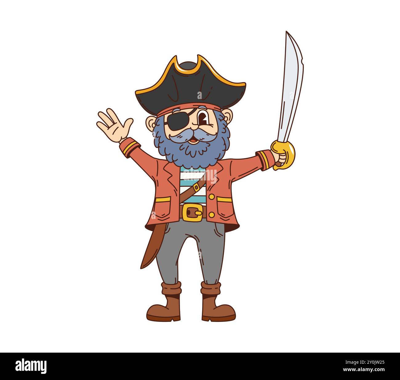 Retro cartoon groovy pirate and corsair character. Isolated vector sea sailor or captain ...