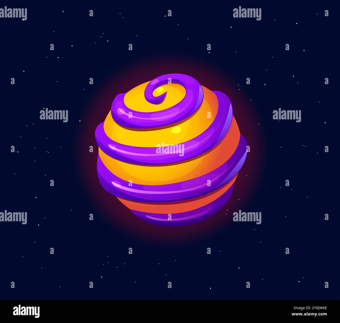 Cartoon fantasy galaxy alien space planet with yellow surface and ...