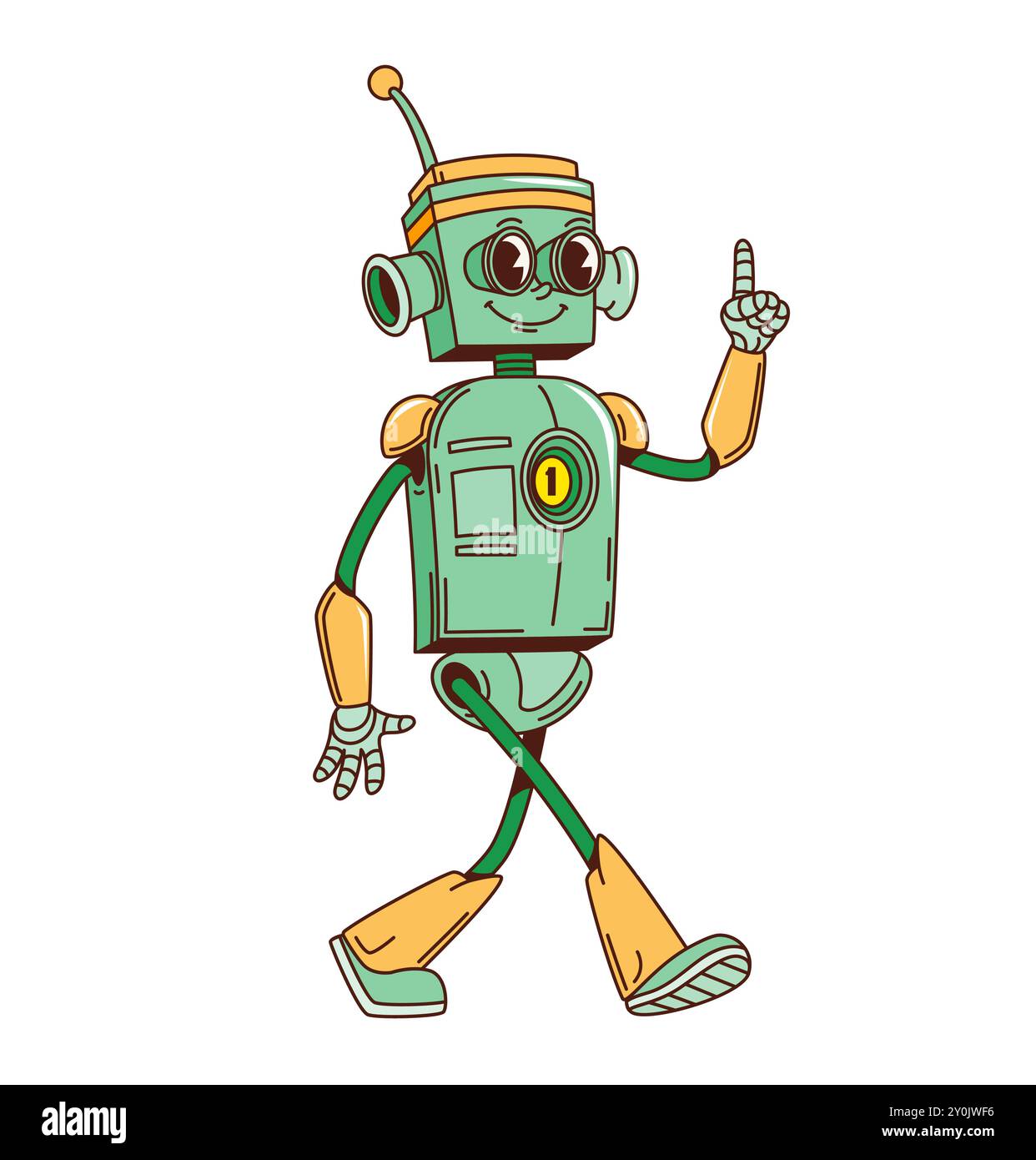 Cartoon retro groovy robot character in cartoon comic, vector robotic ...