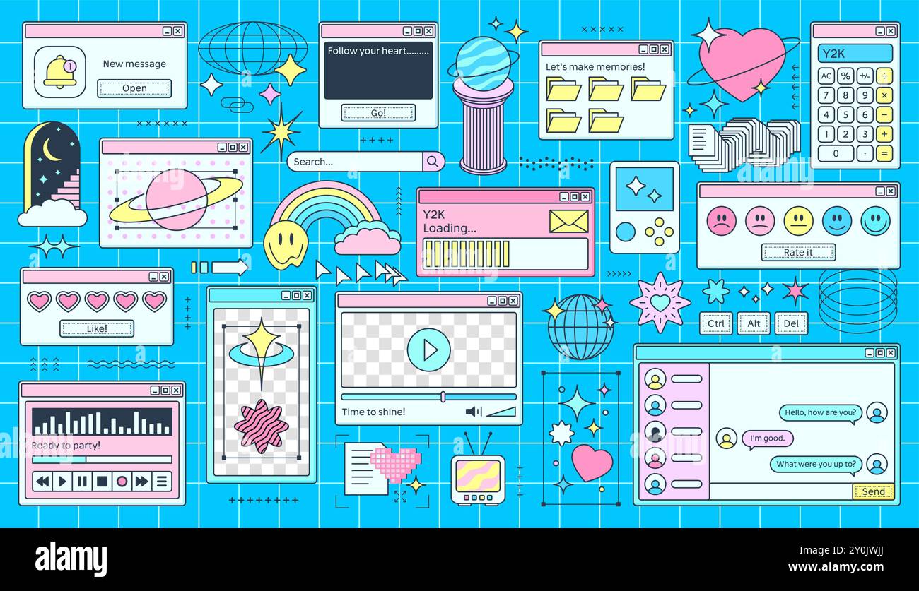 Retro Y2K computer windows page interface of PC desktop, vector cartoon ...