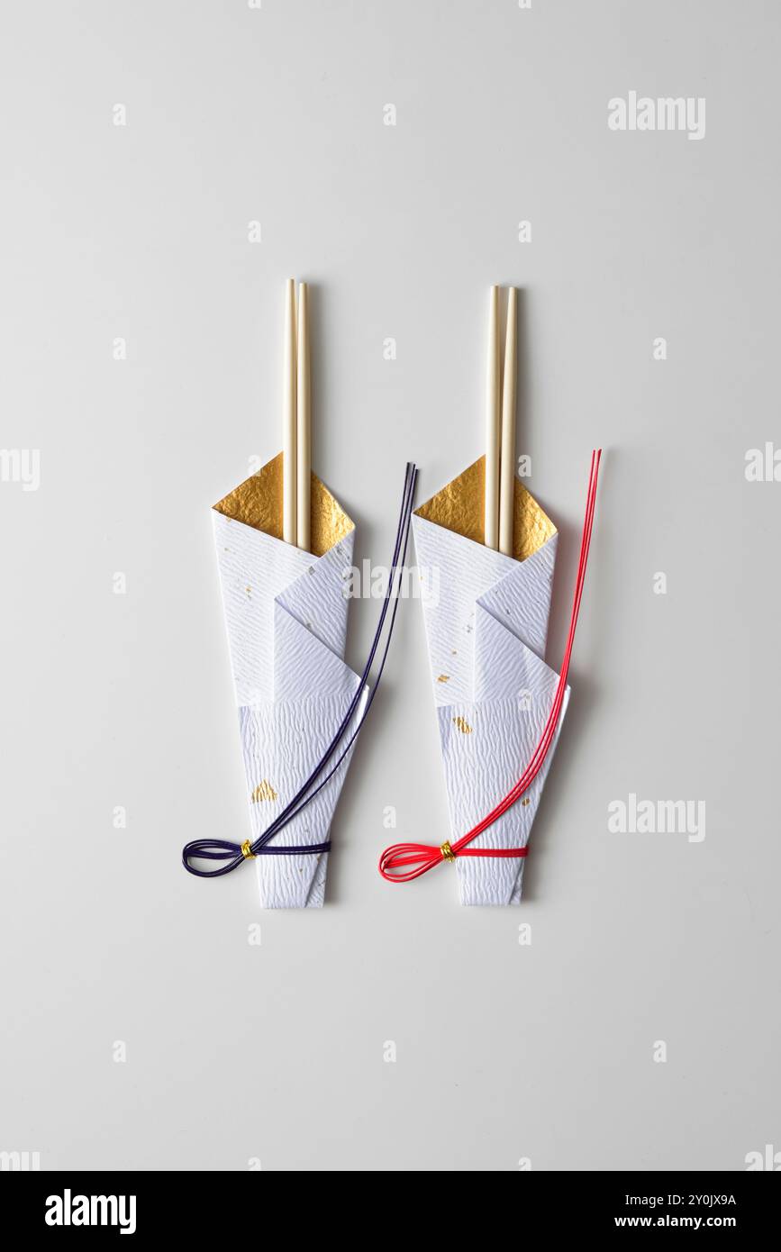 The Japanese stye, decorated chopsticks seen from right above Stock ...