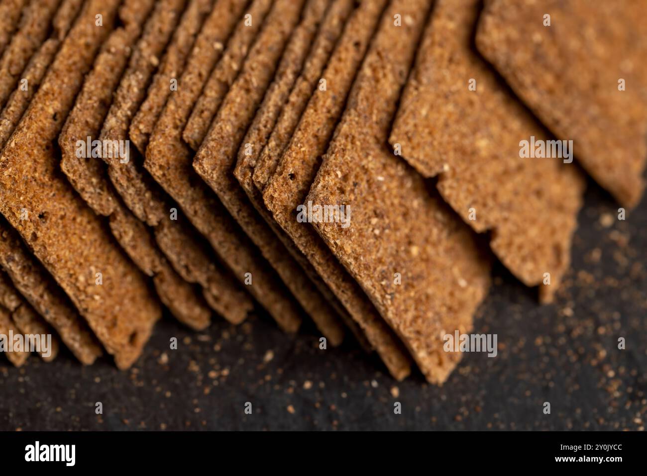 Thin crispy rye flour bread with bran, baked from rye flour hard and ...