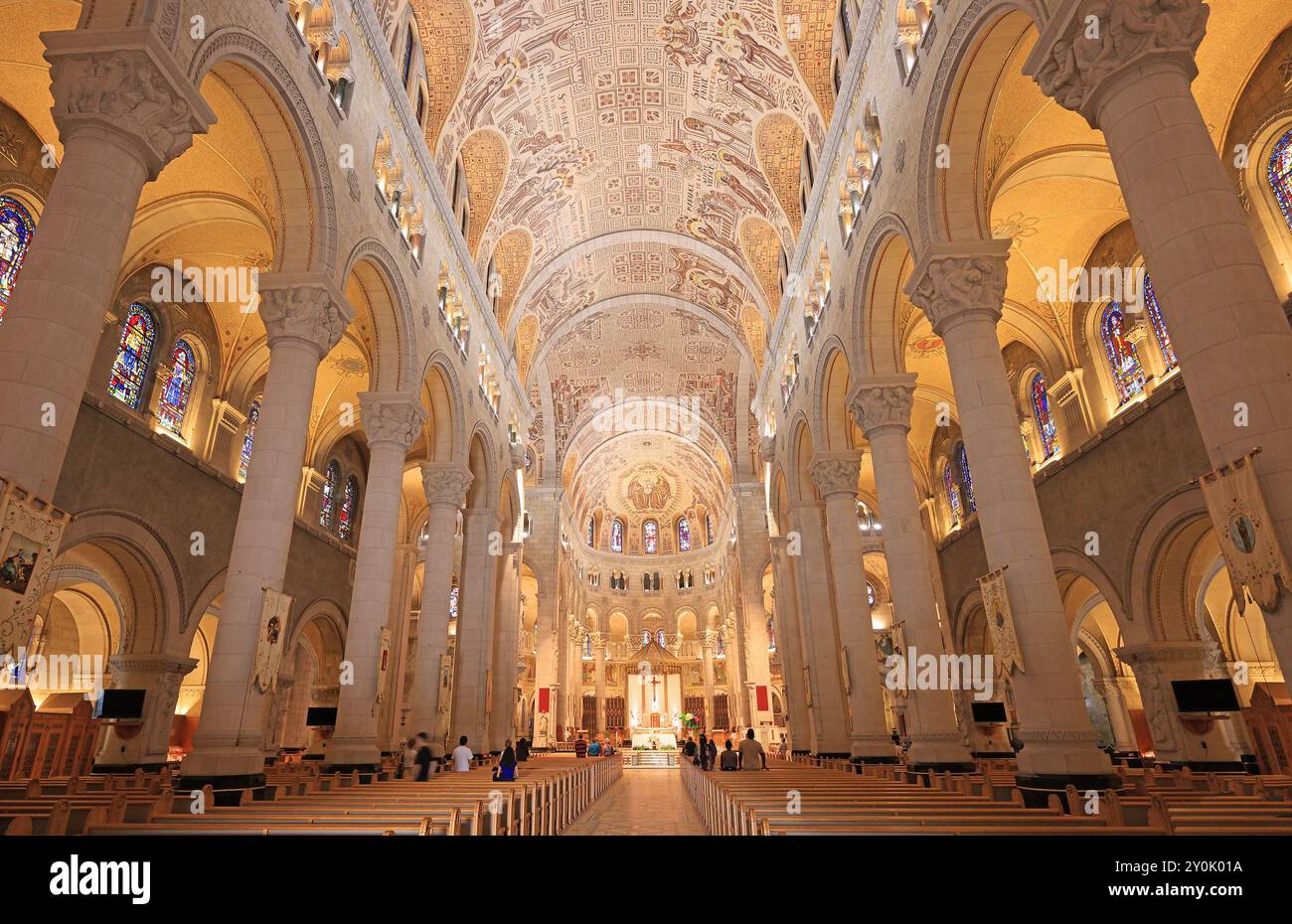Interior of Basilica of Sainte Anne de Beaupre set along the Saint ...