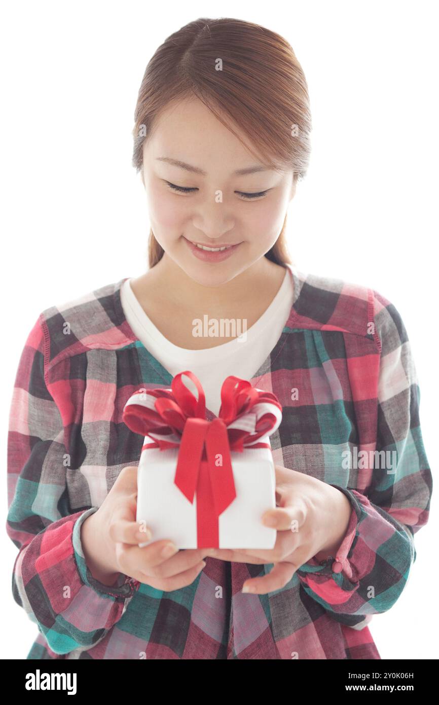 Woman holds box gift hi-res stock photography and images - Alamy