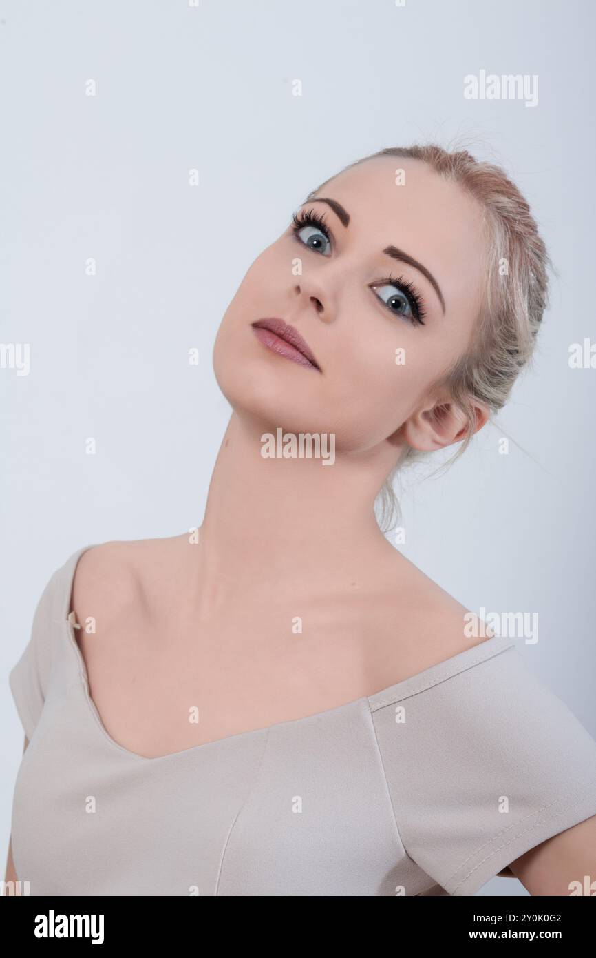 woman tilts her head back, eyes wide, expressing a mix of shock and ...