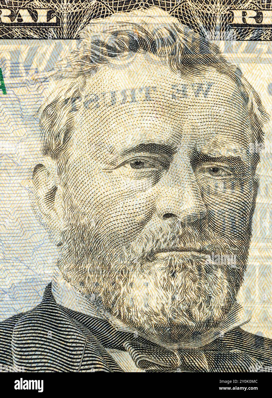 Details of American money close-up, details of an American fifty dollar ...