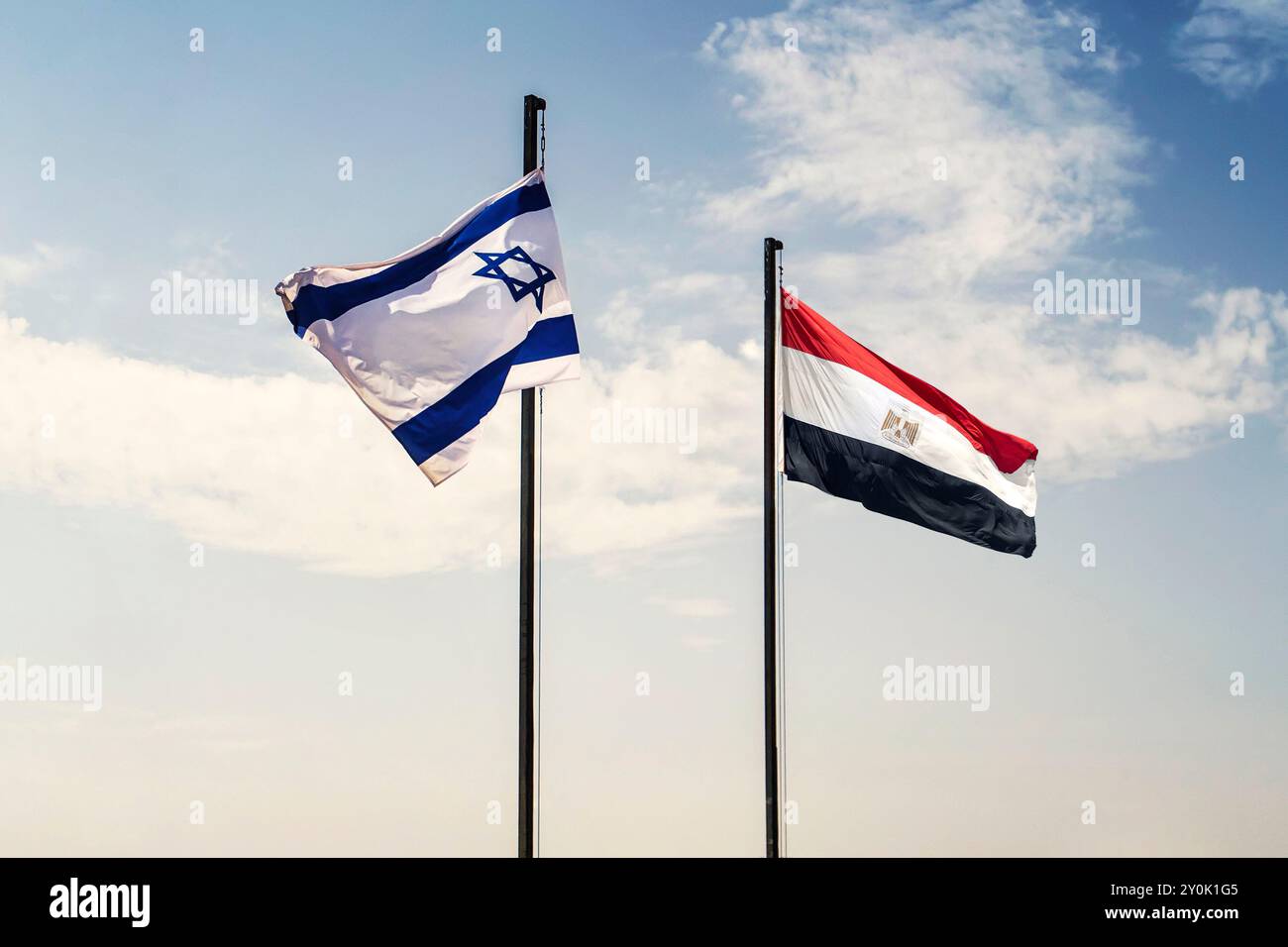 Concept of a Conflict between Isreal and the egypt. flags of egypt and ...