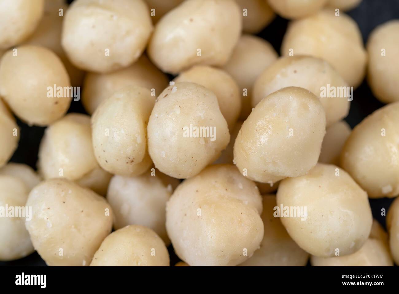 Peeled macadamia nuts on the table, crispy dried macadamia nuts peeled ...