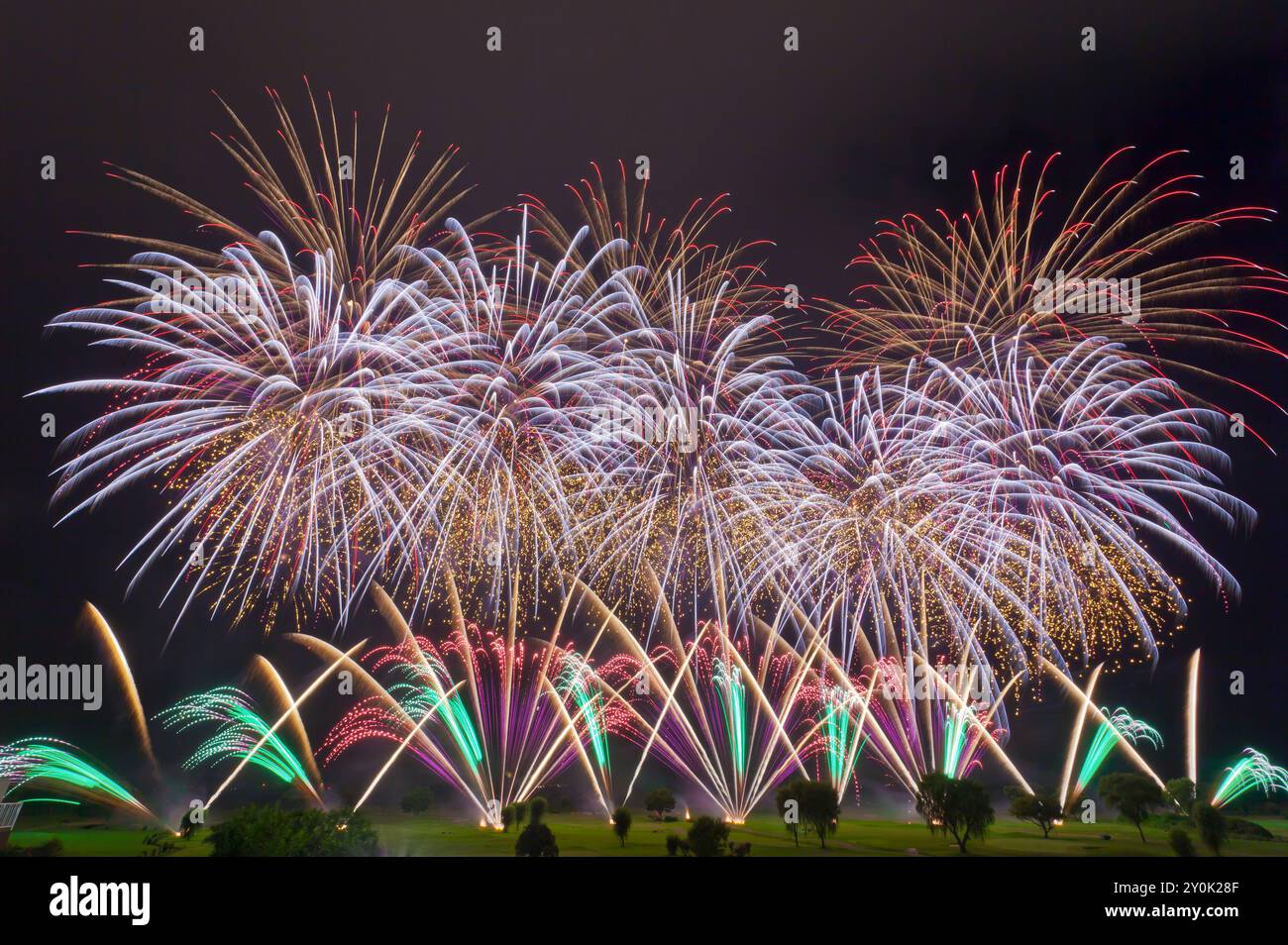 Wide starmine fireworks at the Furukawa Fireworks Festival Stock Photo ...