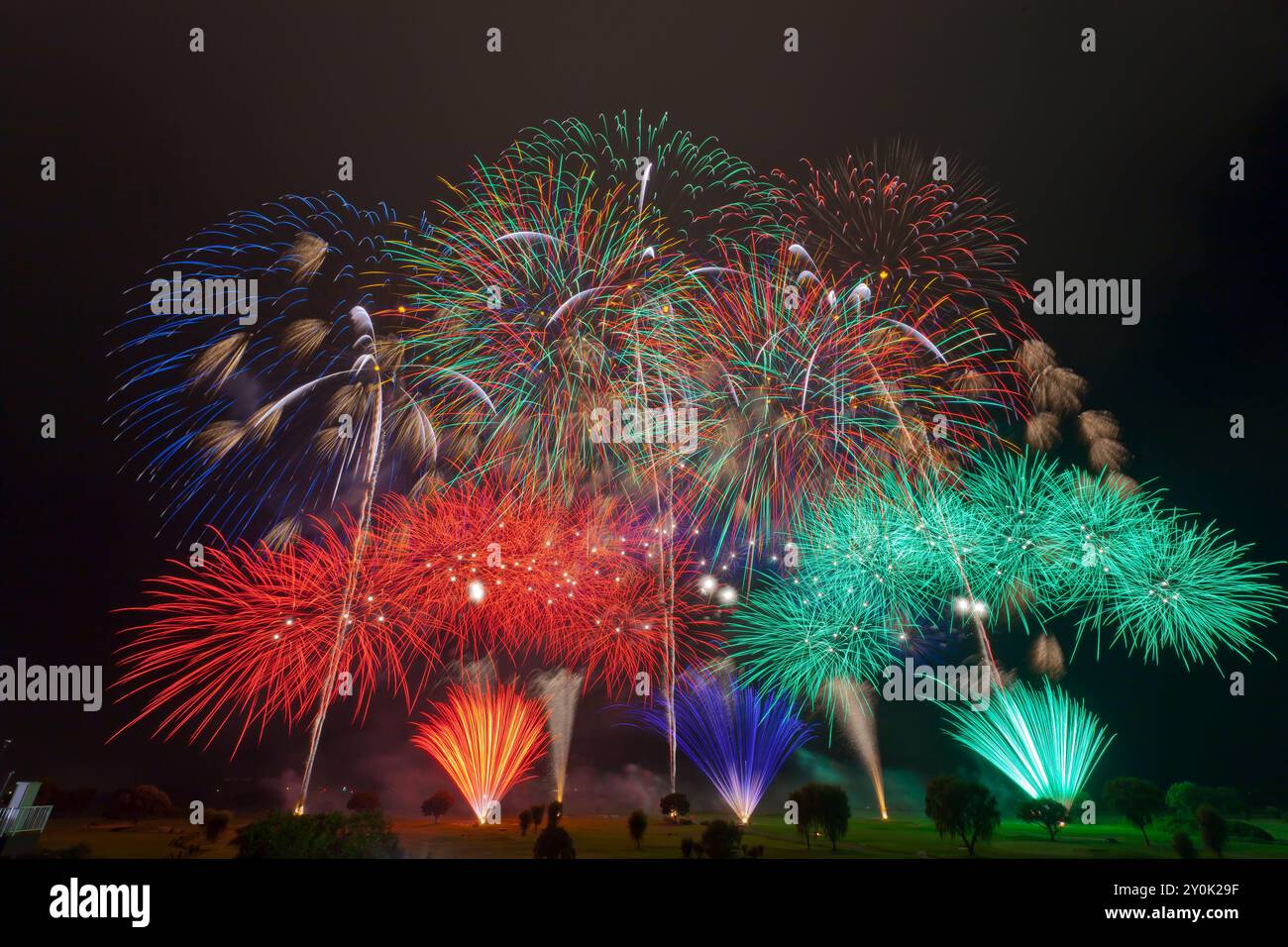 Wide starmine fireworks at the Furukawa Fireworks Festival Stock Photo ...