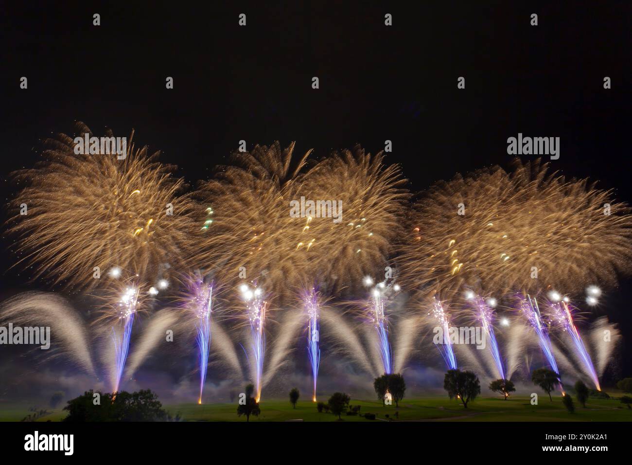 Wide starmine fireworks at the Furukawa Fireworks Festival Stock Photo ...