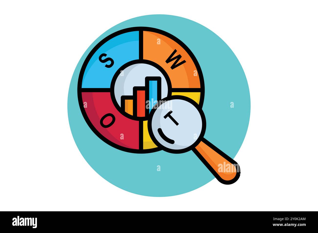 SWOT Analysis colored outline icon. chart with magnifying glass. icon ...